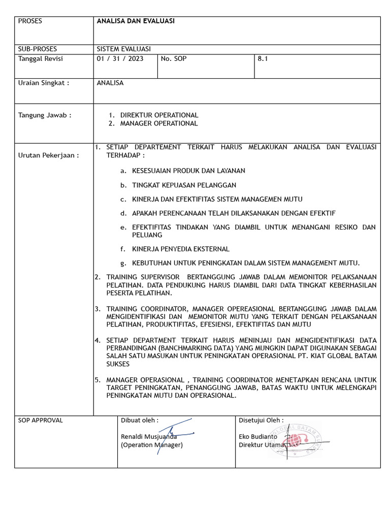 8. SOP EVALUASI KEGIATAN | PDF