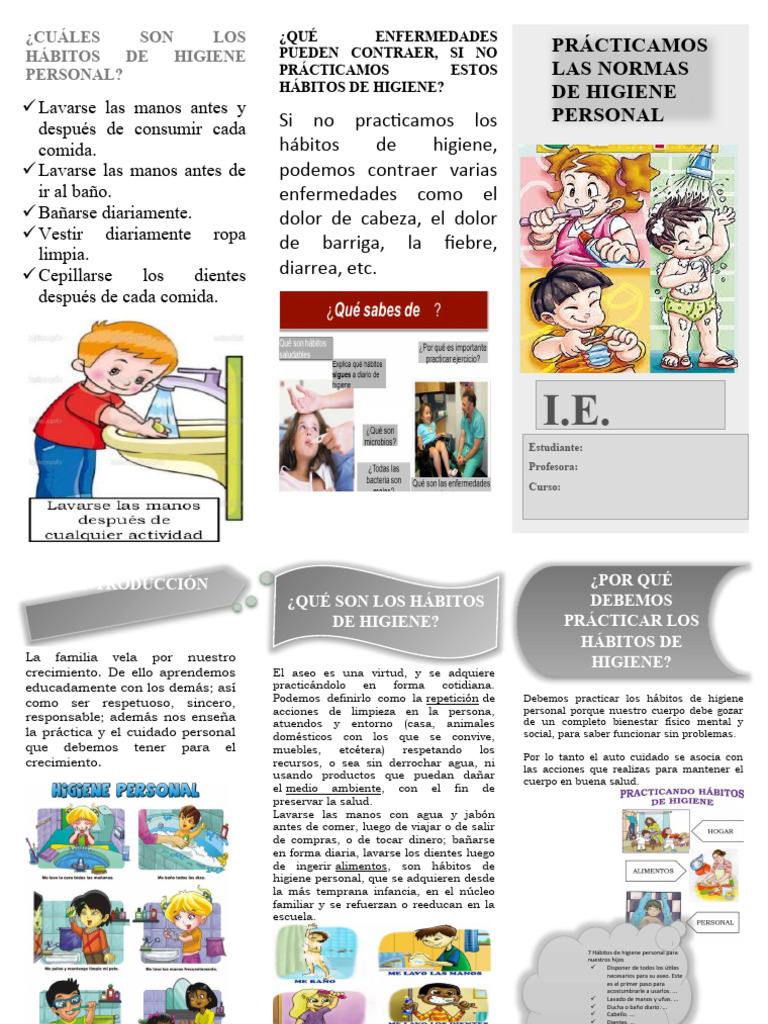 Triptico de La Higiene Personal 2 | PDF | Higiene | Lavado de manos