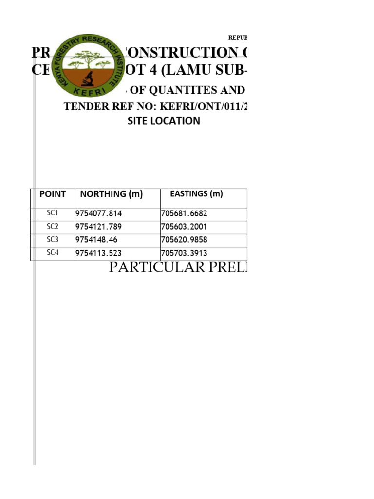 Lot 4 - Lamu Sub-centre -Bill of Quantities, Specifications & Drawings-tender Reference No-kefri ...