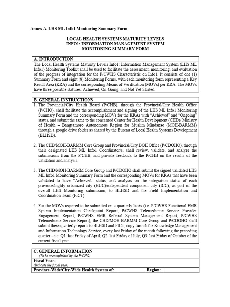 Form 1 LHS ML Info1 Monitoring Summary Form | PDF | Social Programs ...