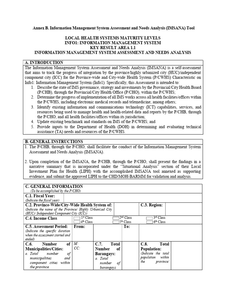 Form 2 Information Management System Assessment and Needs Analysis (IMSANA) Tool | PDF ...