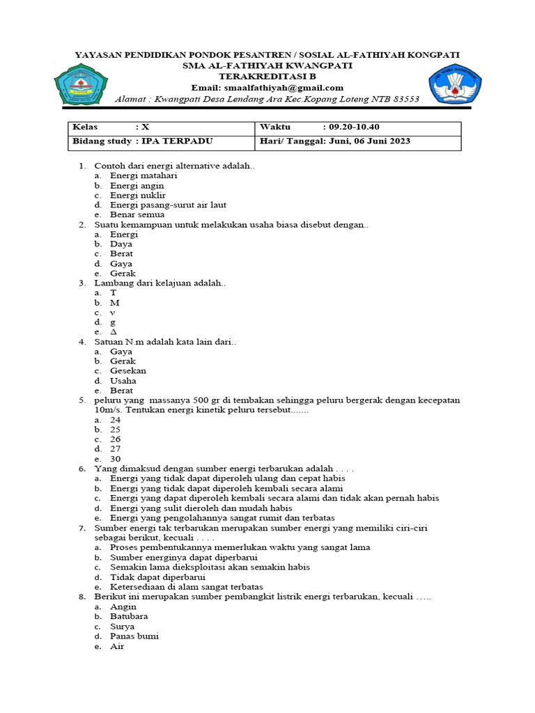 Soal Ipa Semester Ii Kelas X | PDF