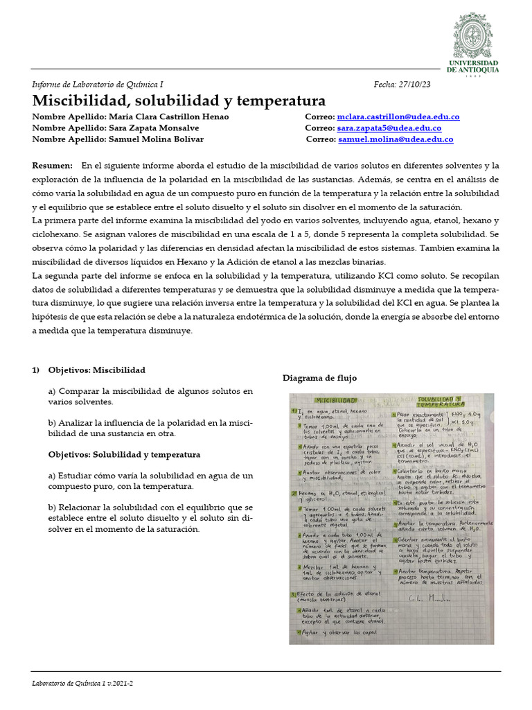 Lab 7 8 Nov Sara | PDF | Solubilidad | Etanol