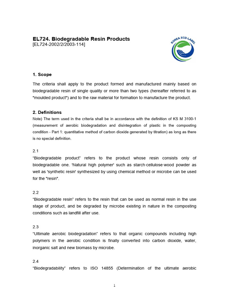 EL724 Biodegradable Resin Standards | PDF | Biodegradation | Nuclear ...