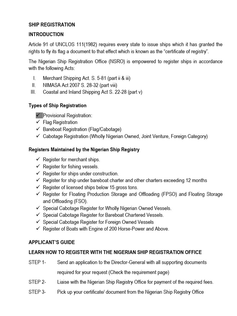 Nigerian Ship Registration Guide | PDF | Tonnage | Identity Document