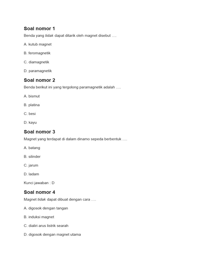 Soal Kemagnetan Klas 9 | PDF | Metode & Bahan Ajar | Teknologi & Rekayasa