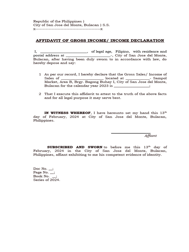 Affidavit of Gross Income | PDF
