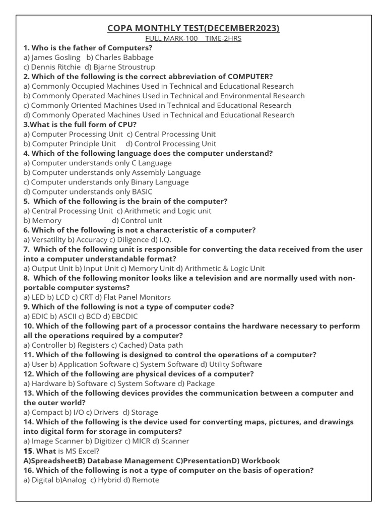 Copa Monthly Test Dec23 | PDF | Graphical User Interfaces | Computer ...