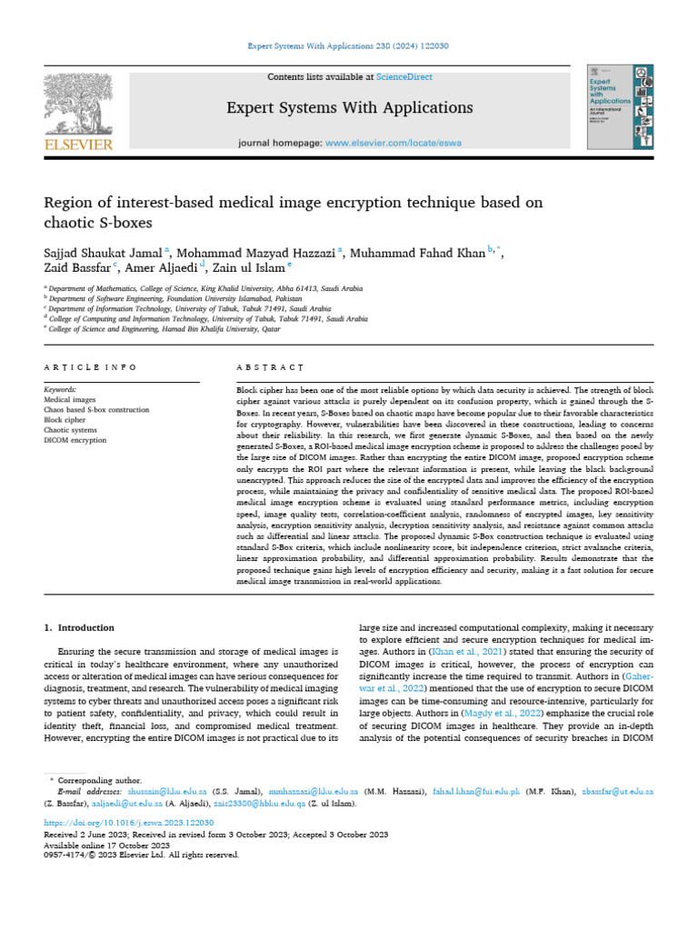 Region of Interest-Based Medical Image Encryption Technique Based On Chaotic S-Boxes | PDF ...