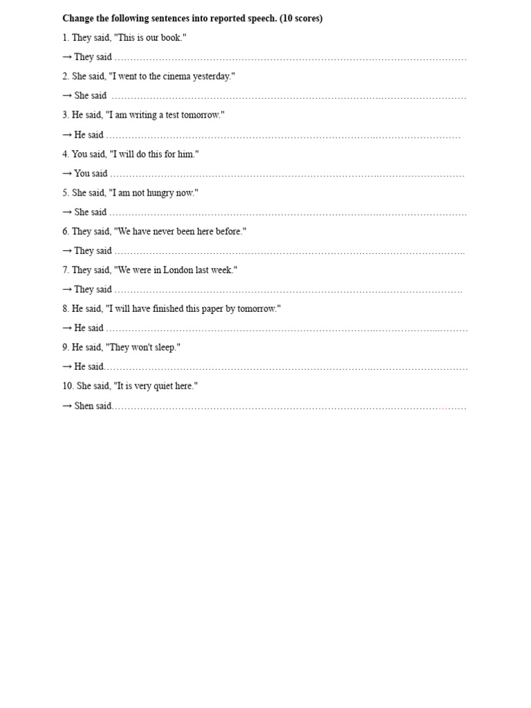Change The Following Sentences Into Reported Speech | PDF