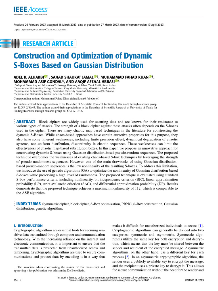 Construction and Optimization of Dynamic S-Boxes Based On Gaussian Distribution | PDF ...