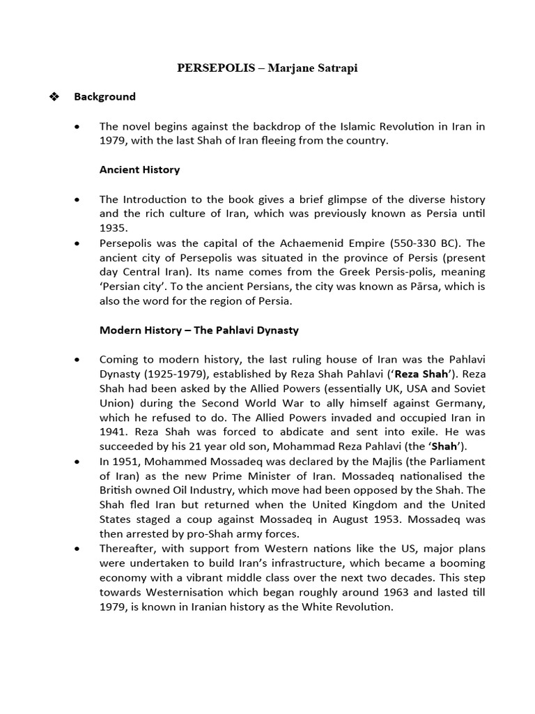 Persepolis - Background | PDF | Ruhollah Khomeini | Mohammad Reza Pahlavi