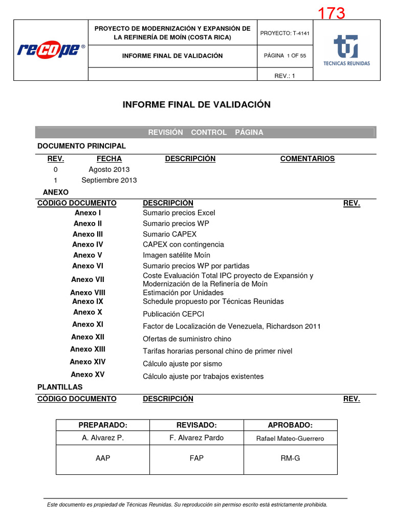 T 4141 Inf Final Rev. 1 Validación IPC Moin RECOPE F 173 298 | PDF ...
