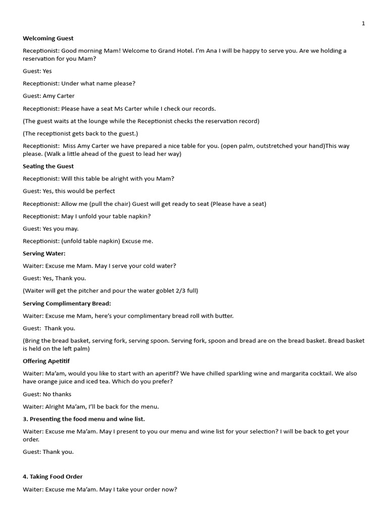 Welcoming Guest - SCRIPT | PDF | Cuisine | Home