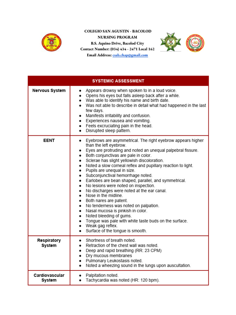 Nursing Assessment of Patient Symptoms | PDF | Lung | Heart