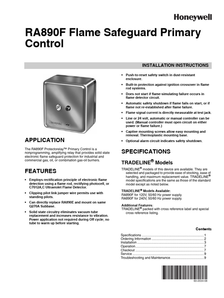 RA890F Flame Safeguard Primary Control: Application Specifications ...
