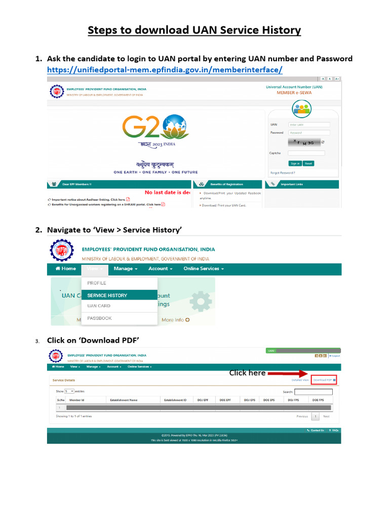 2. Steps to Download UAN Service History | PDF