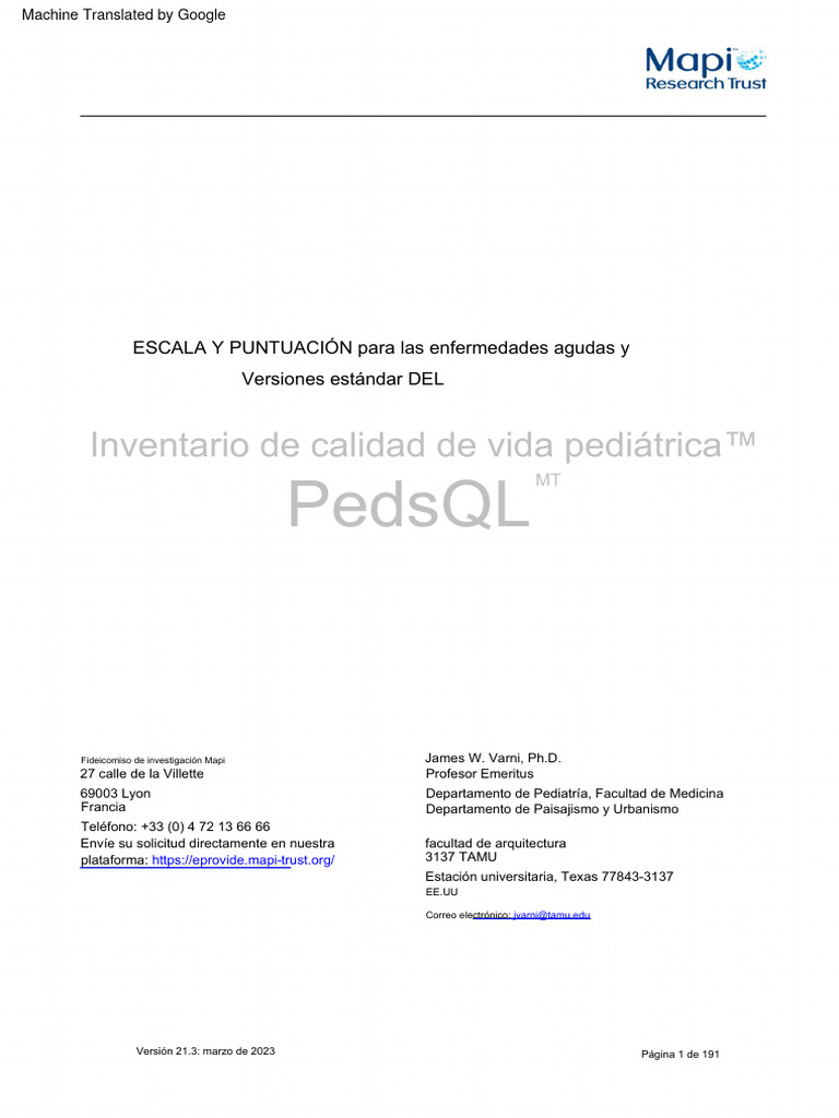 PedsQL - Calificacion Traducido Español | Descargar gratis PDF | Escala ...