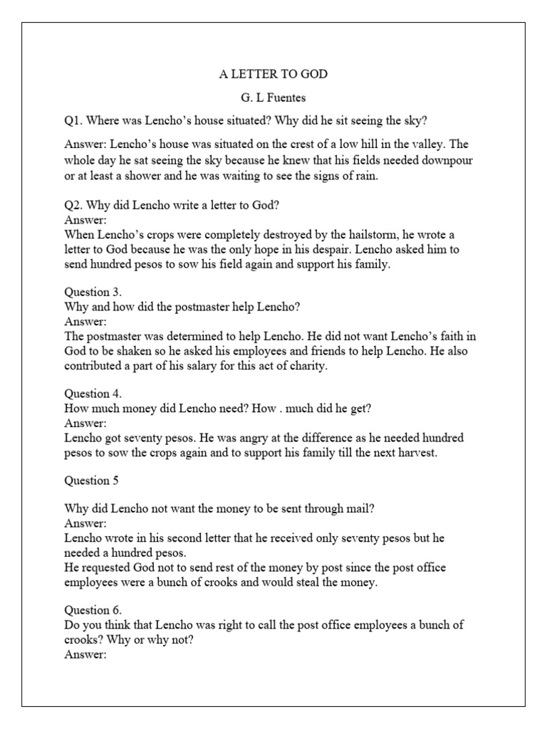 A Letter To God - Notes | PDF