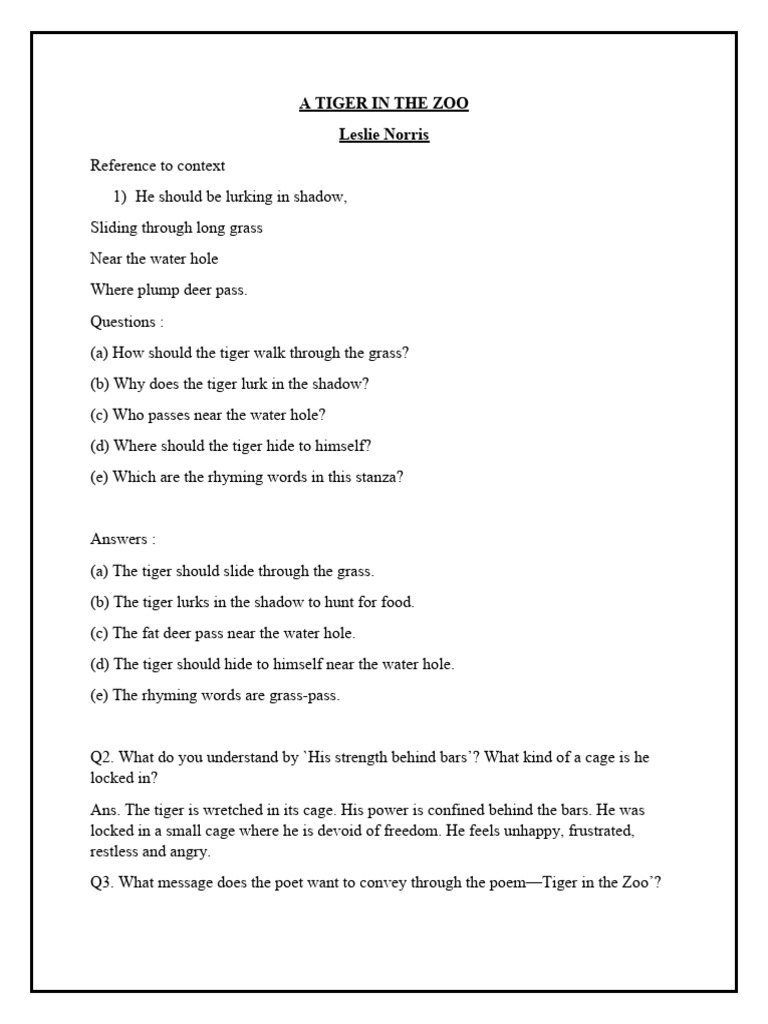 A TIGER IN THE ZOO | PDF