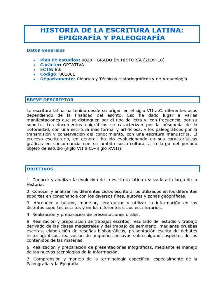 Historia de La Escritura Latina Epigrafía y Paleografía | PDF | Historiografía | Paleografía