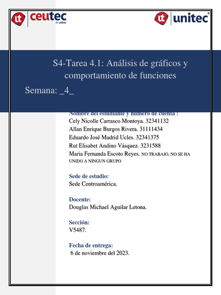 S4-Tarea 4.1 Análisis de Gráficos y Comportamiento de Funciones | PDF S4-Tarea 4.1 Análisis de Gráficos y Comportamiento de Funciones | PDF