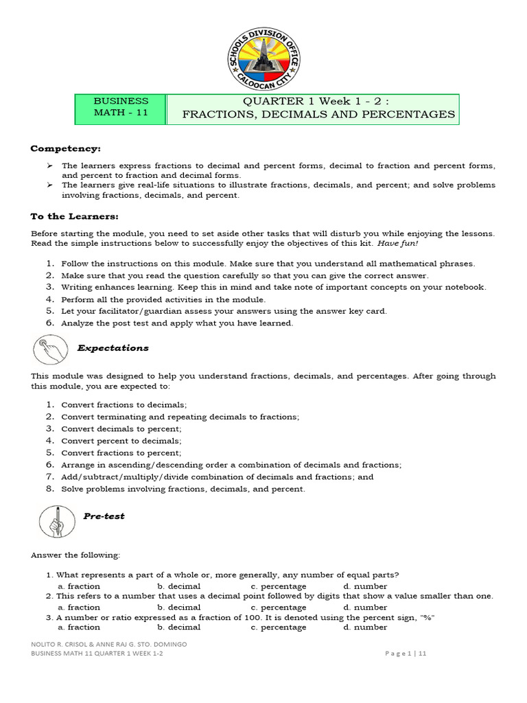 Business Math Week 1 2 Pdf Division Mathematics Decimal