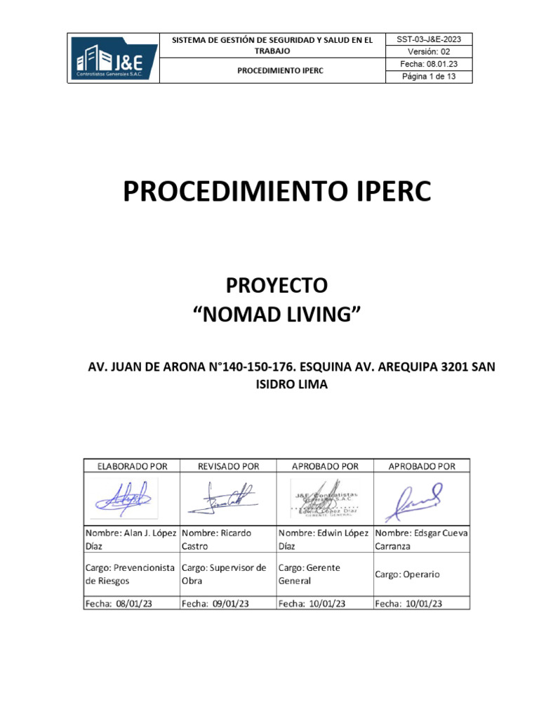 Procedimiento Iperc 2023 | PDF | Riesgo | Evaluación