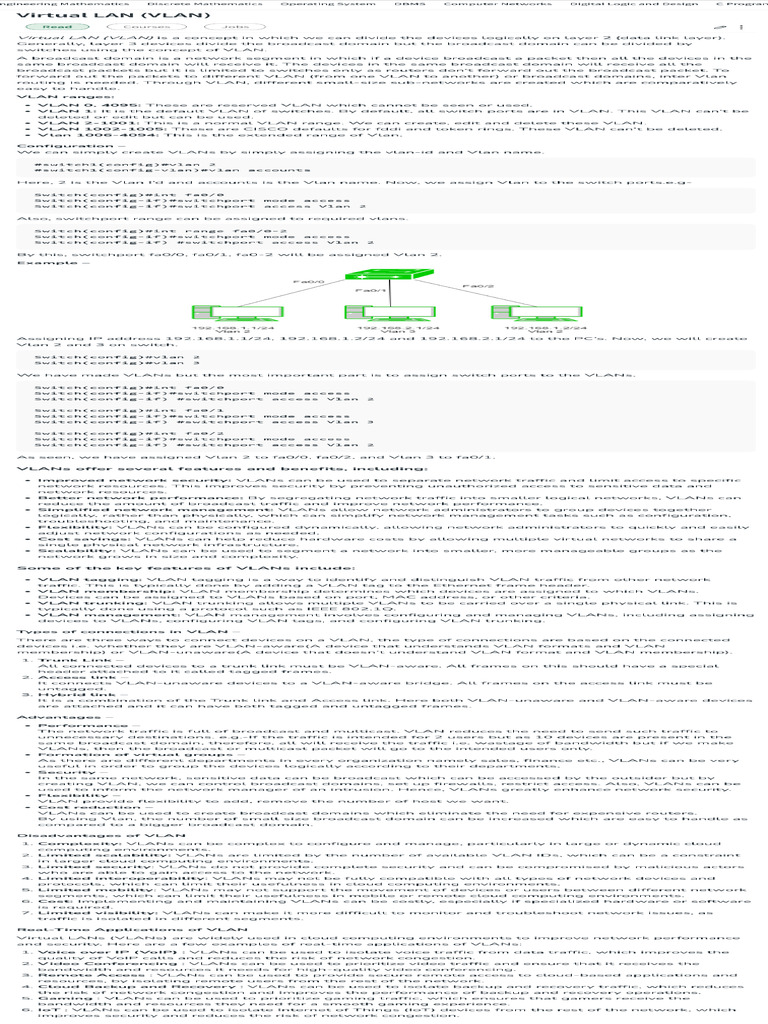 VLAN Features, Advantages and Disadvantages | PDF