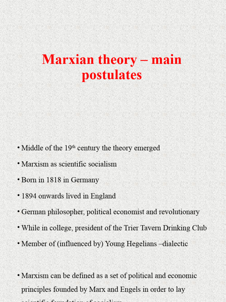 Marxian Theory - Main Postulates | PDF | Marx's Theory Of Alienation ...