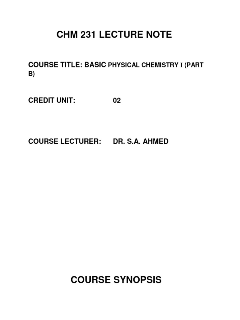 474 - CHM 231 Lecture Note Ahmed | PDF | Gases | Phase (Matter)
