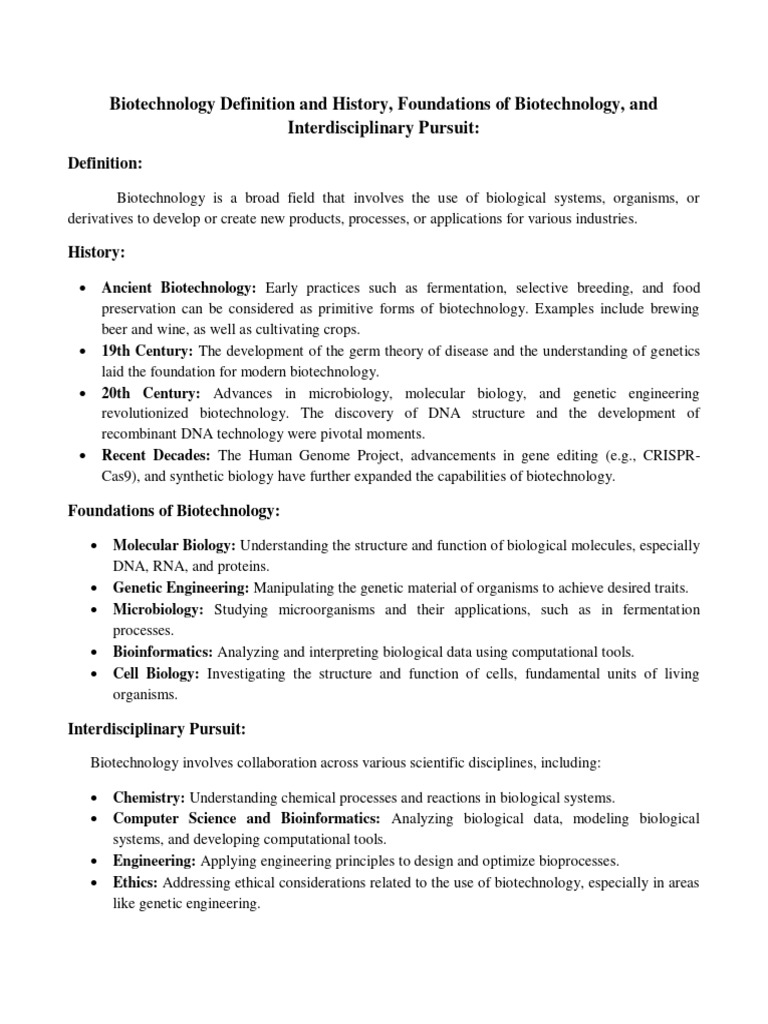 Biotechnology: Definition and History | PDF | Biotechnology | Genetic ...