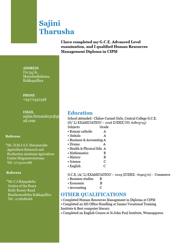 Sajini CV | PDF | Educational Stages