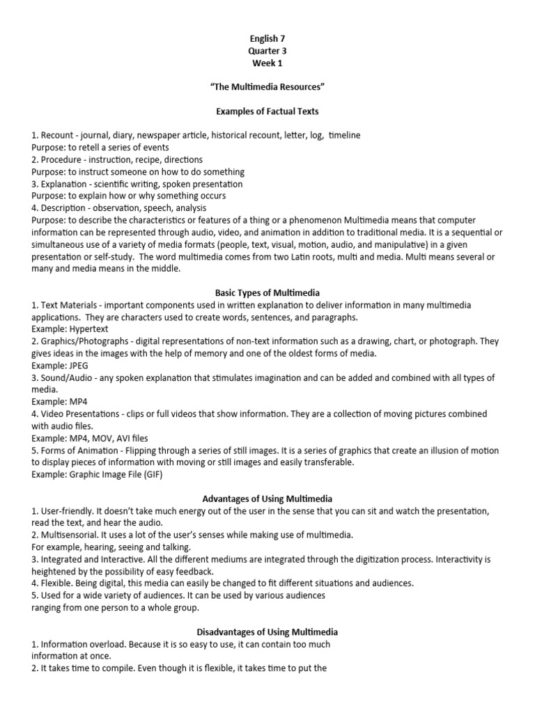 English 7 Quarter 3 Week 1 | PDF | Multimedia | Information
