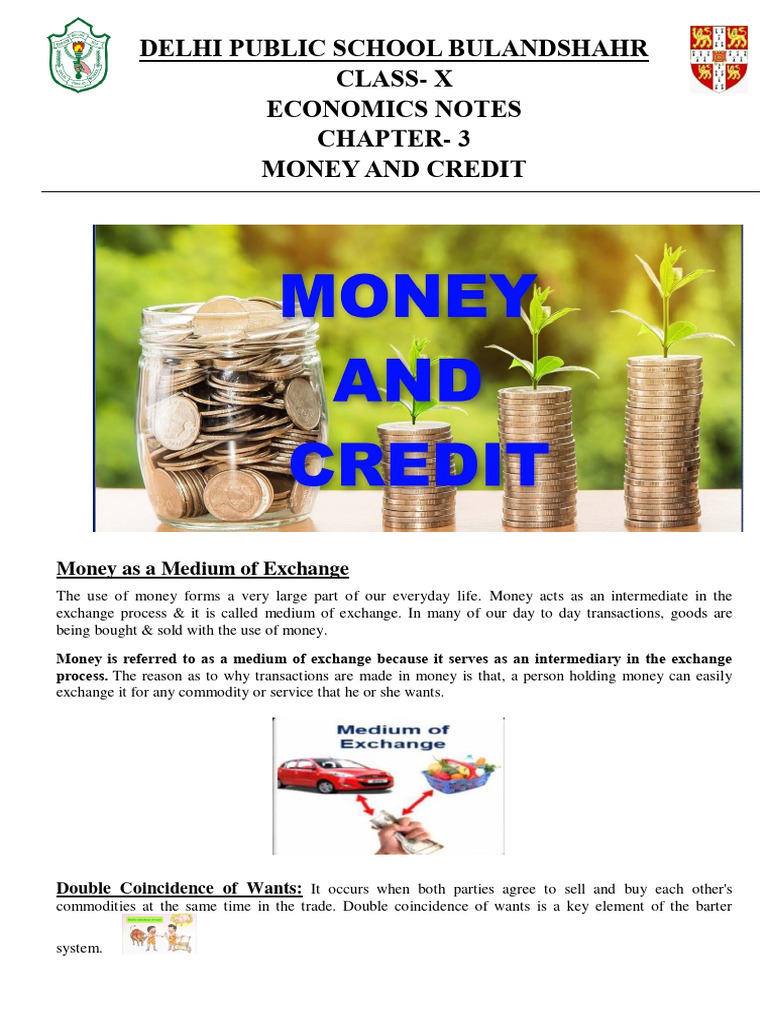Notes - Money & Credit - Class X - Economics | PDF | Loans | Money