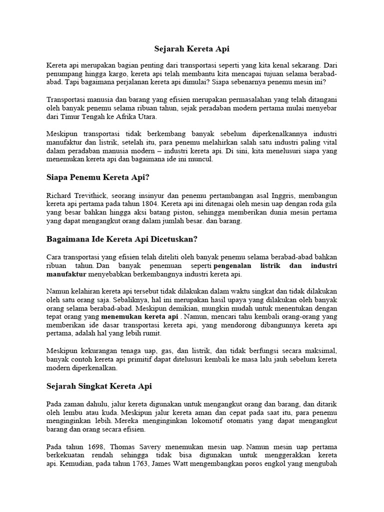 Penemuan Kereta Api Pertama di Dunia | PDF