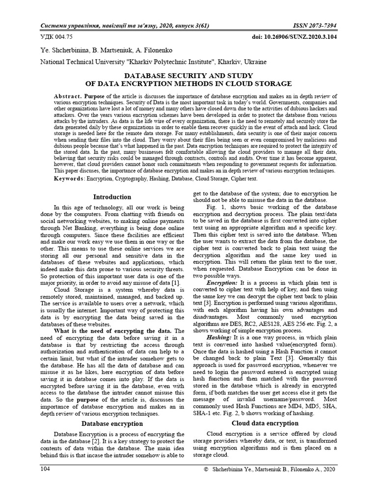 Database Security and Study of Data Encryption Met | PDF | Cryptography | Key (Cryptography)