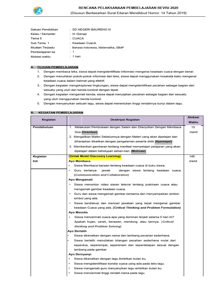 BU SRI SUPATMI RPP KELAS 3 Semester 2 | PDF