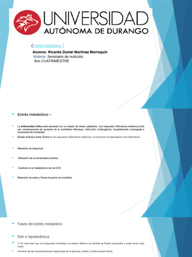 Estrés Metabólico: Fases y Nutrición | PDF | Metabolismo | Nutrición