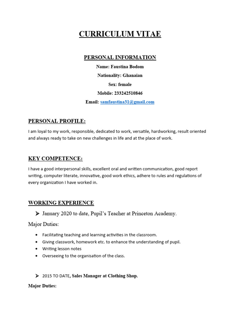 Curriculum Vitae: Personal Information | PDF