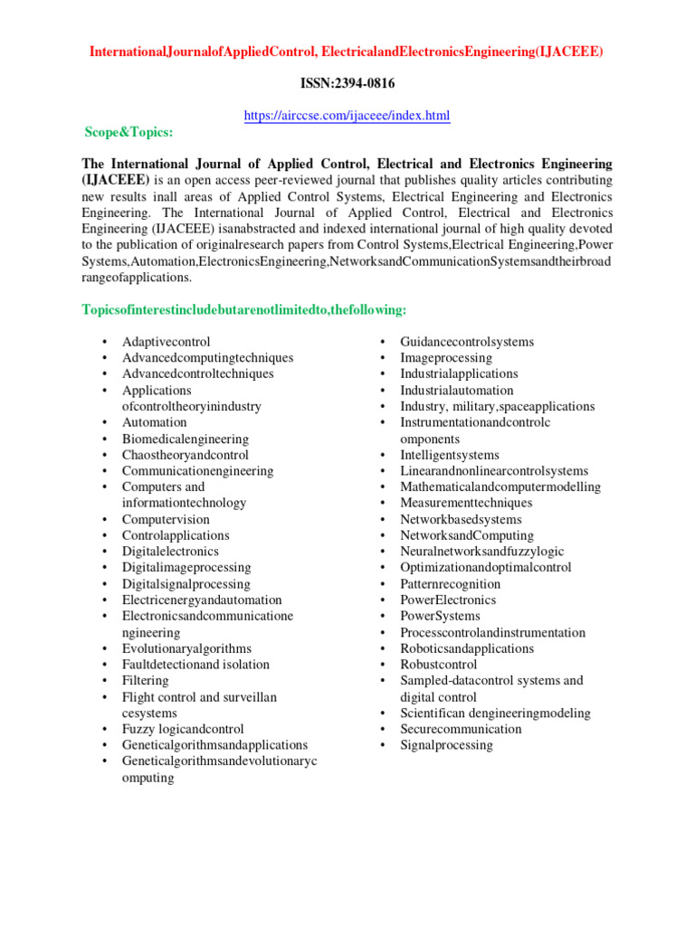 IJACEEE: Applied Control & Engineering Journal | PDF | Academic Journal ...