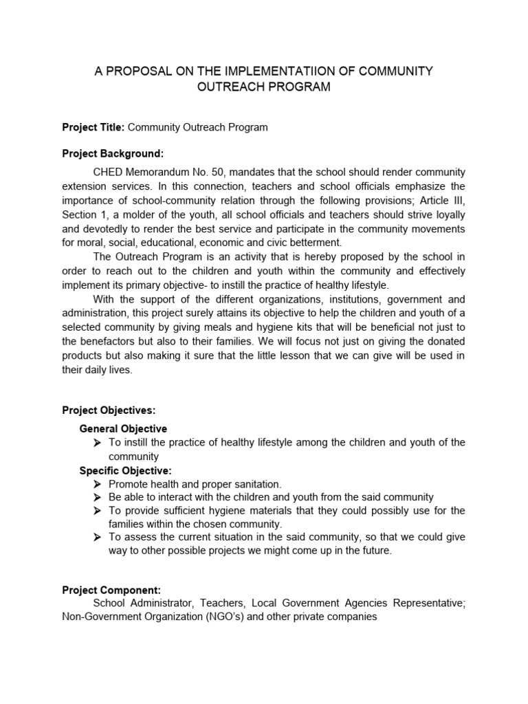 A Proposal On The Implementatiion of Community Outreach Program | PDF ...