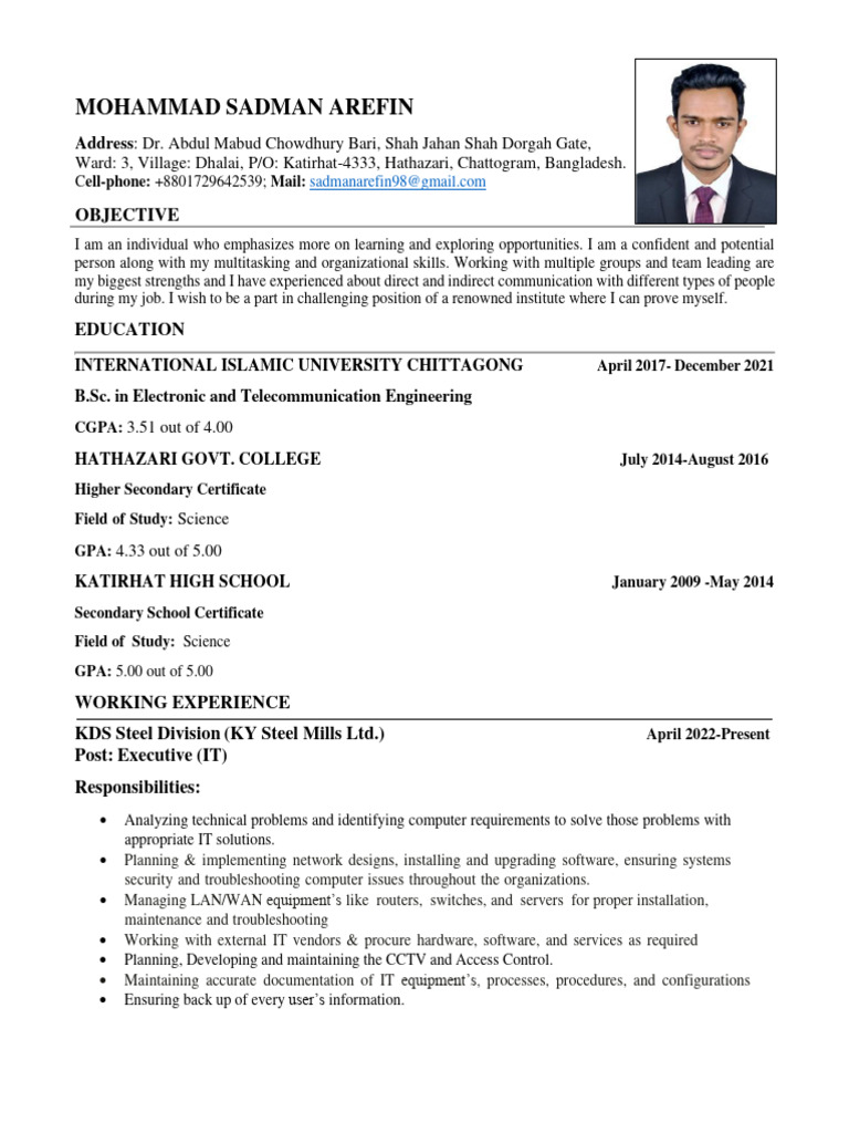 Sadman_CV | PDF | Cisco Certifications | Computer Network