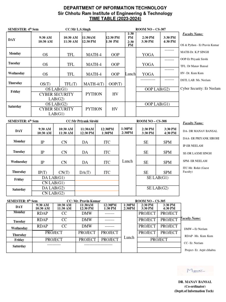 2023-2024 IT Department Timetable | PDF