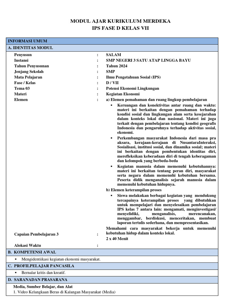Siklus 2 Modul Ajar Kegiatan Ekonomi | PDF