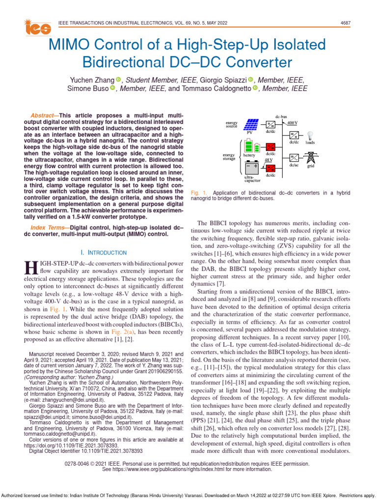 MIMO Control of A High-Step-Up Isolated Bidirectional DCDC Converter | PDF | Electrical ...