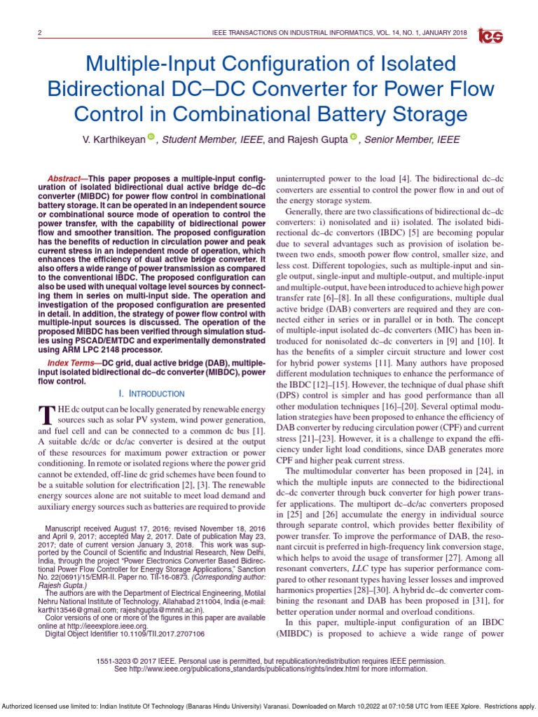 Multiple Input Configuration Of Isolated Bidirectional Dcdc Converter 