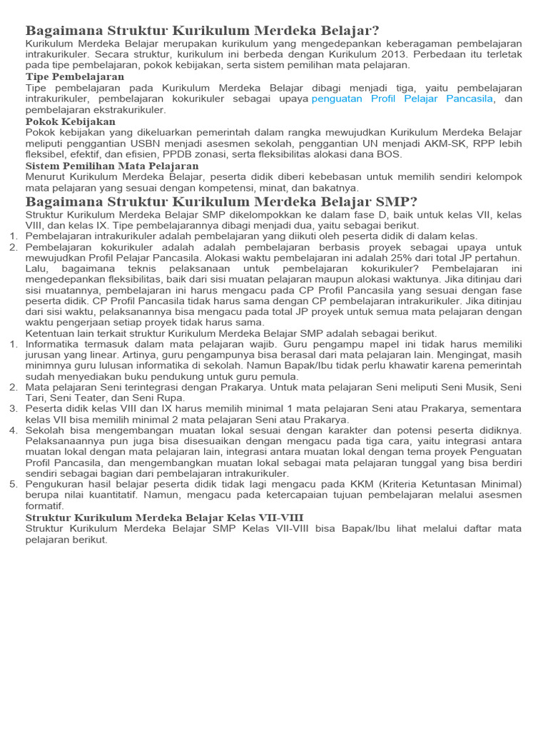 Bagaimana Struktur Kurikulum Merdeka Belajar | PDF