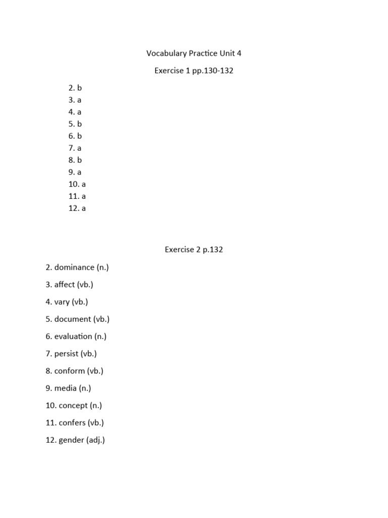 Vocabulary Practice Unit 4 | PDF