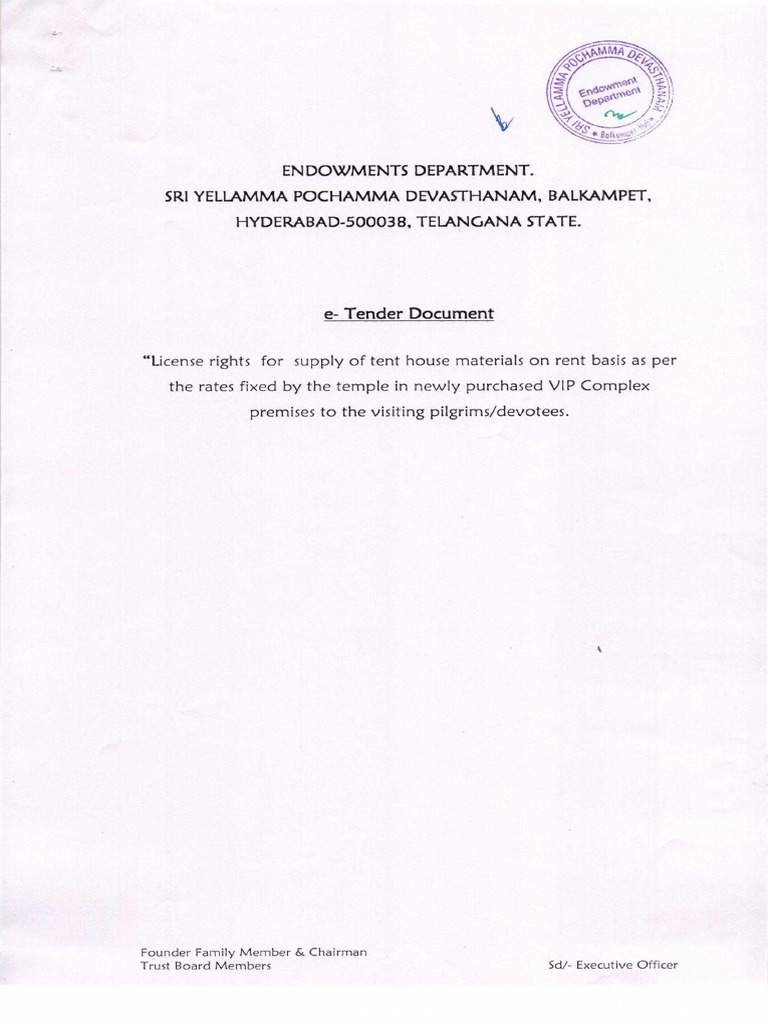 VIP Complex Tent House Material Tender Document and Rates Board (1) | PDF